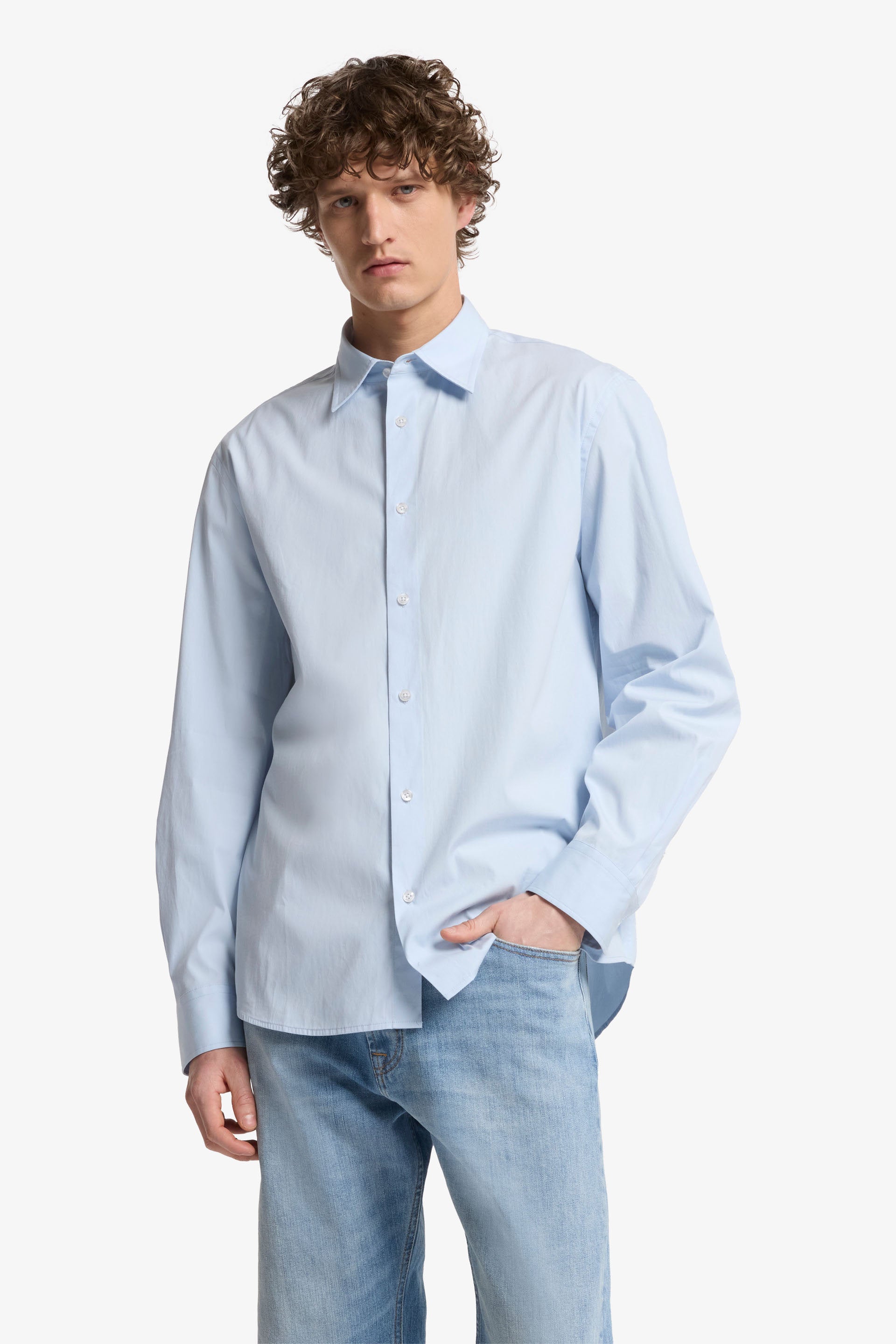 Regular L/S Shirt Popeline Ice Blue - BEVAVA