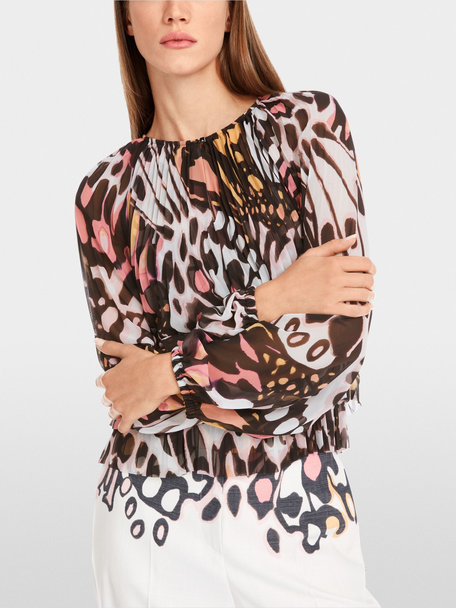 Stylized Butterfly Print Blouse - BEVAVA